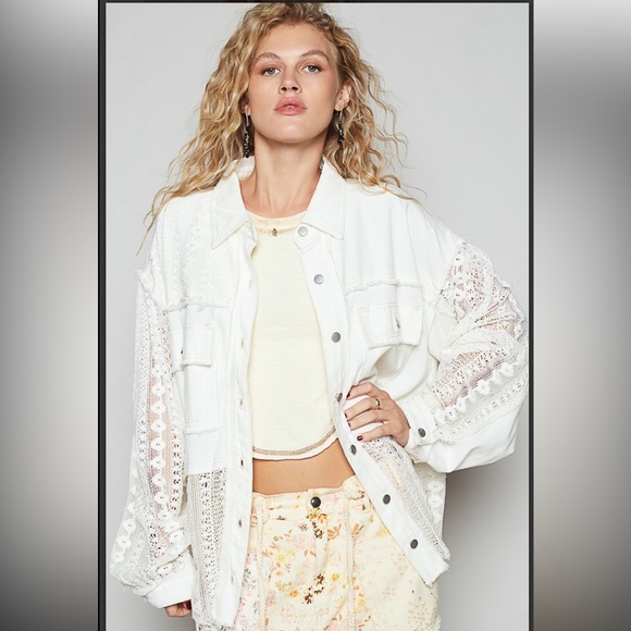 POL | Jackets & Coats | 34 Pol Off White Crochet Mixed Fabric Shacket ...